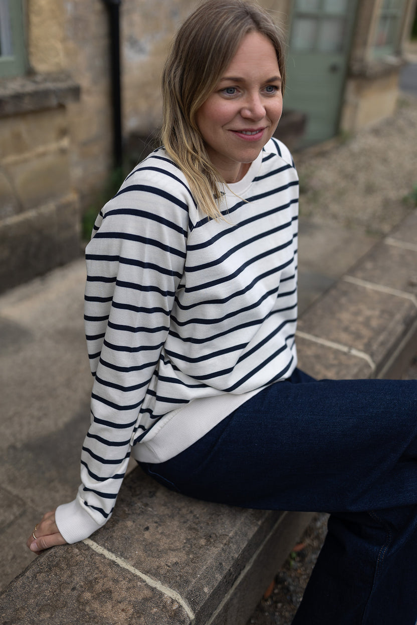 Nancy Women's Organic Cotton Heavyweight Jersey Navy Breton Top | Ivy ...