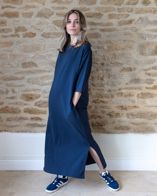 Megan Women's Organic Cotton Crew Neck T-Shirt Dress Navy | Ivy Clothing